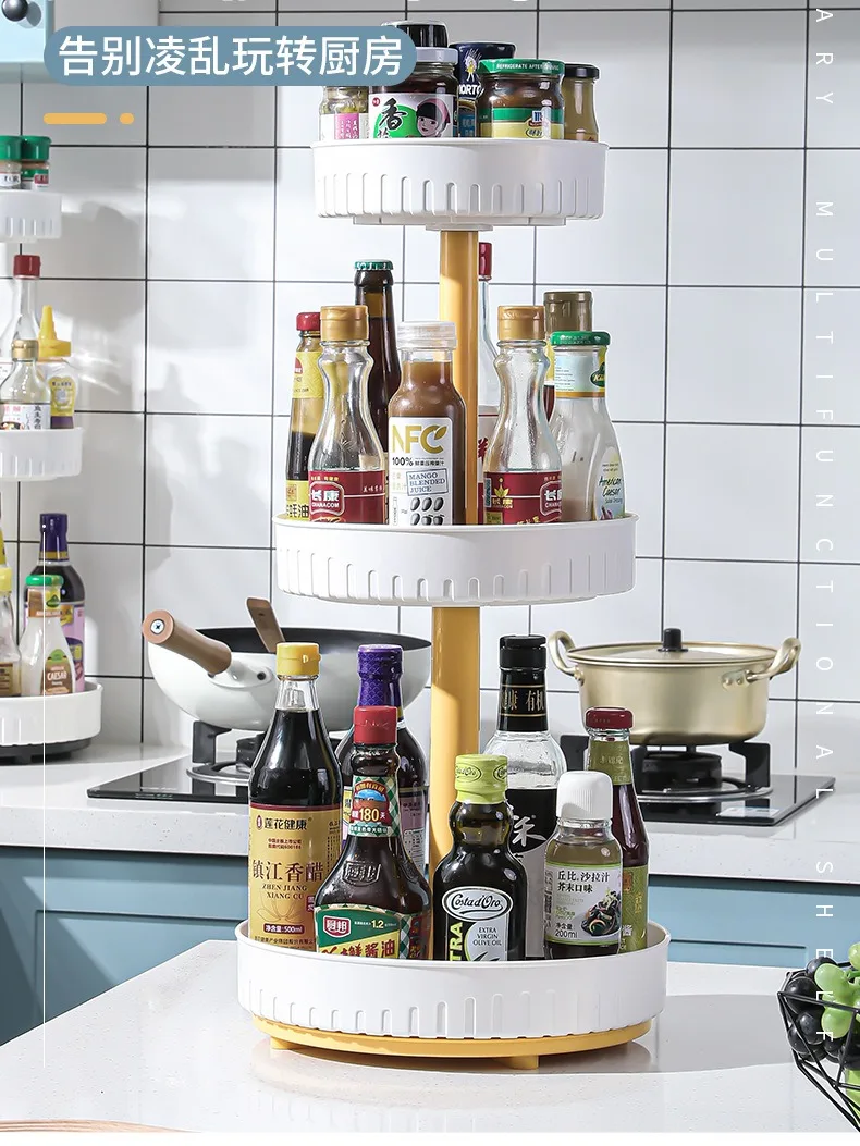 Plastic Kitchen 3 Tier 360 Rotatable Storage Box Organizer Modern Spice ...