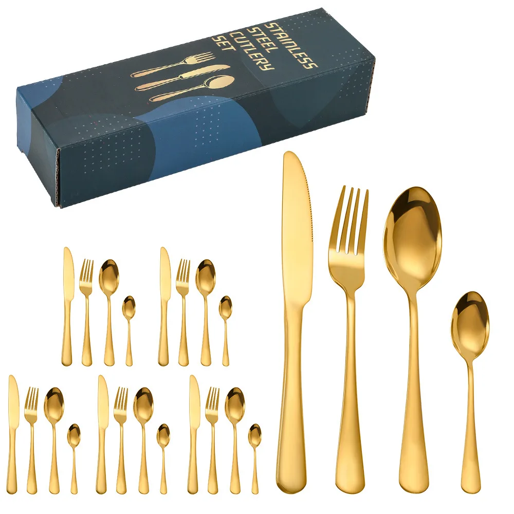 Restaurant Cutlery Set Stainless Steel Silverware Flatware Golden ...