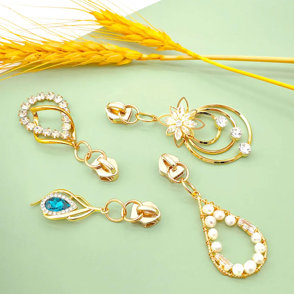 Luxury Rhinestones Zipper Puller Shining Pearl Zip Pull Head Slider ...