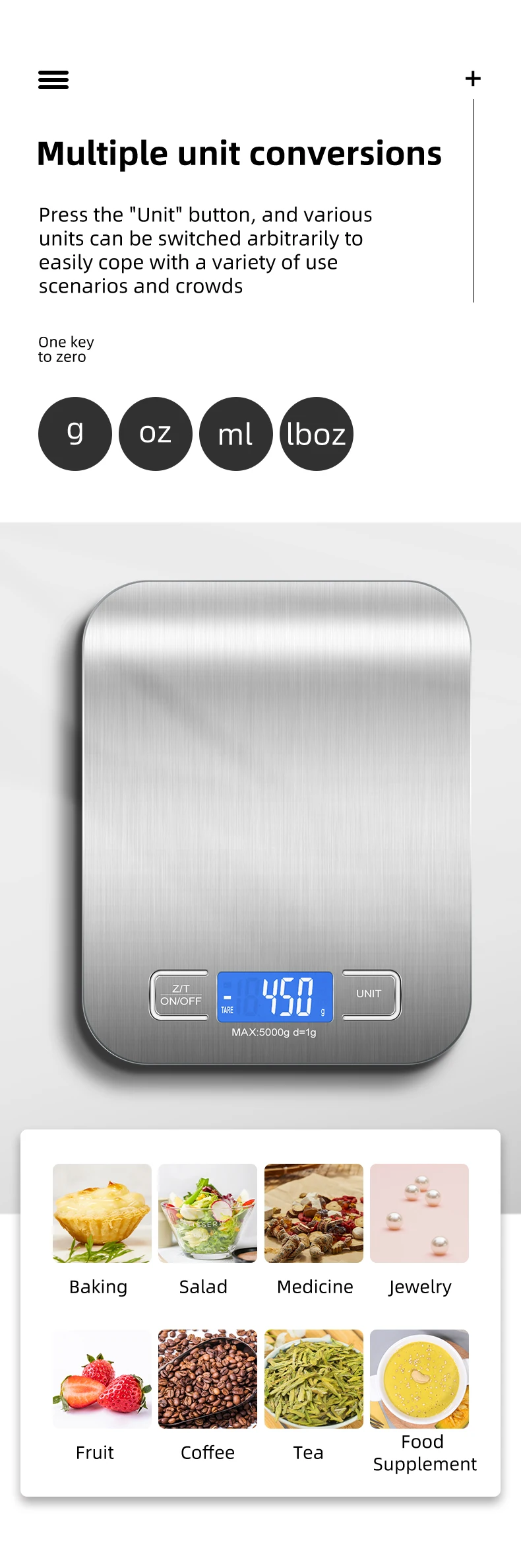Maximum Weighing 5kg Stainless Steel Digital Kitchen Food Coffee Weight ...