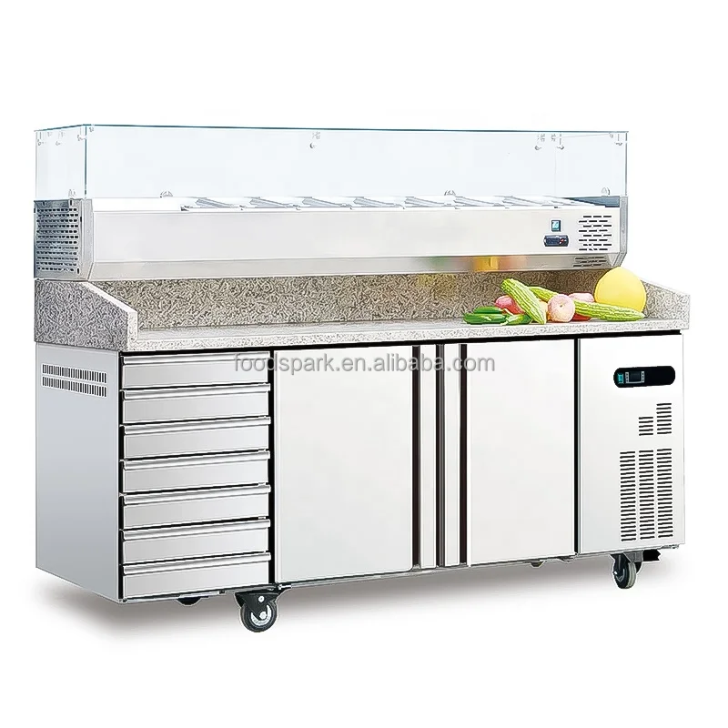 Restaurant Marble Stainless Steel Automatic Defrost Open Display Salad ...