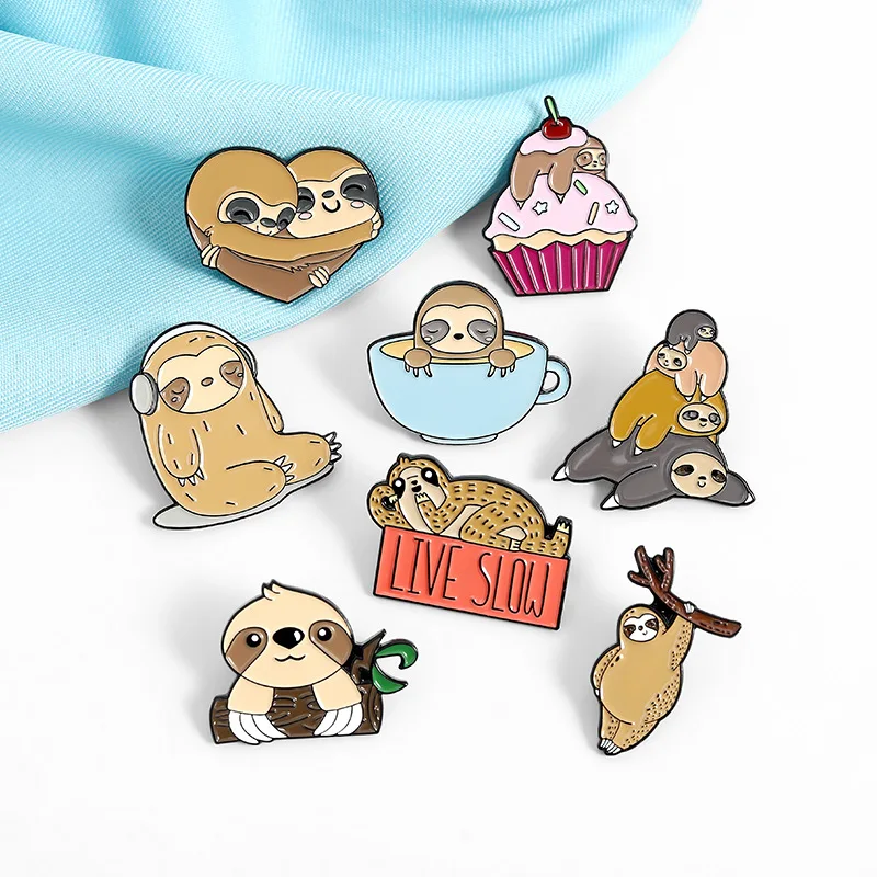 Wholesale Cute Cartoon Animals Factory 5 Pcs Custom Sloth Enamel Pins ...
