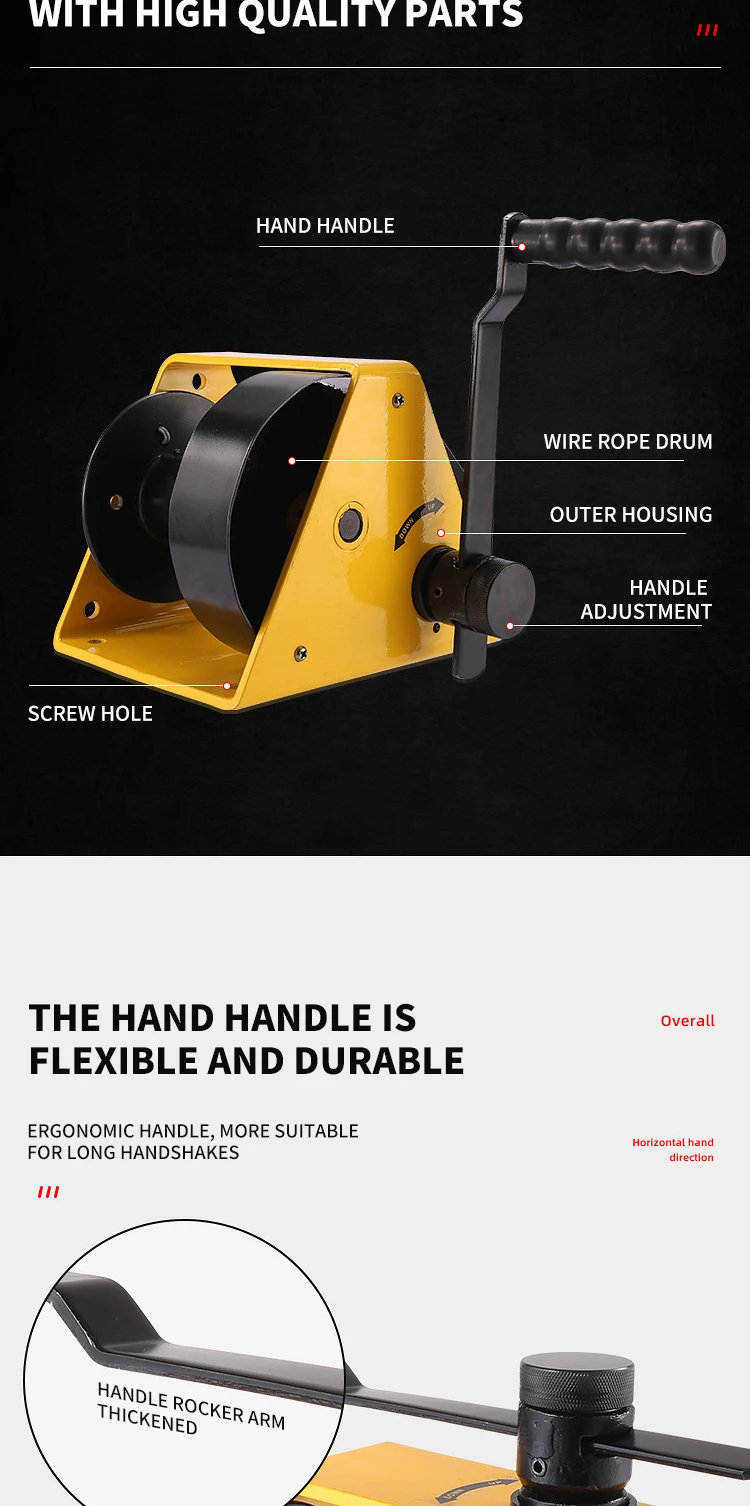 1000KG Self-Locking Hand Crank Winch - Heavy Duty & Reliable