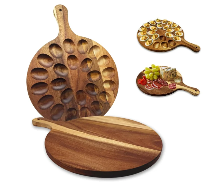 Wooden Deviled Egg Platter Charcuterie Board Acacia Deviled Egg Holder ...