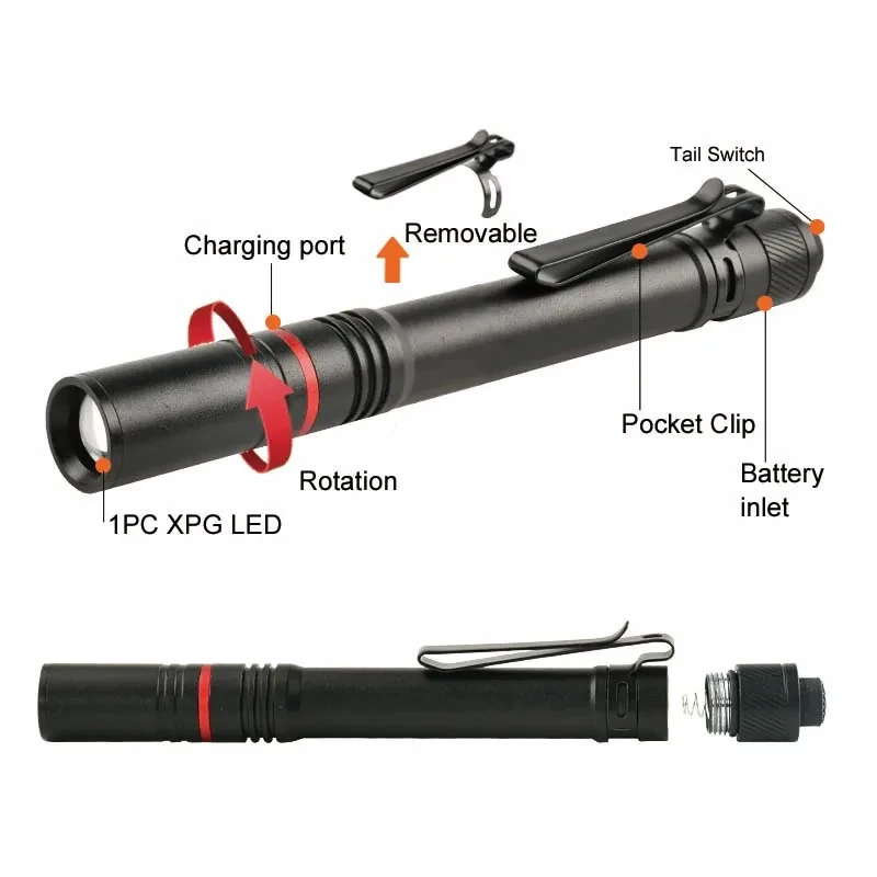 Alibaba.com: Rechargeable battery, aluminum mini LED pen flashlight ...