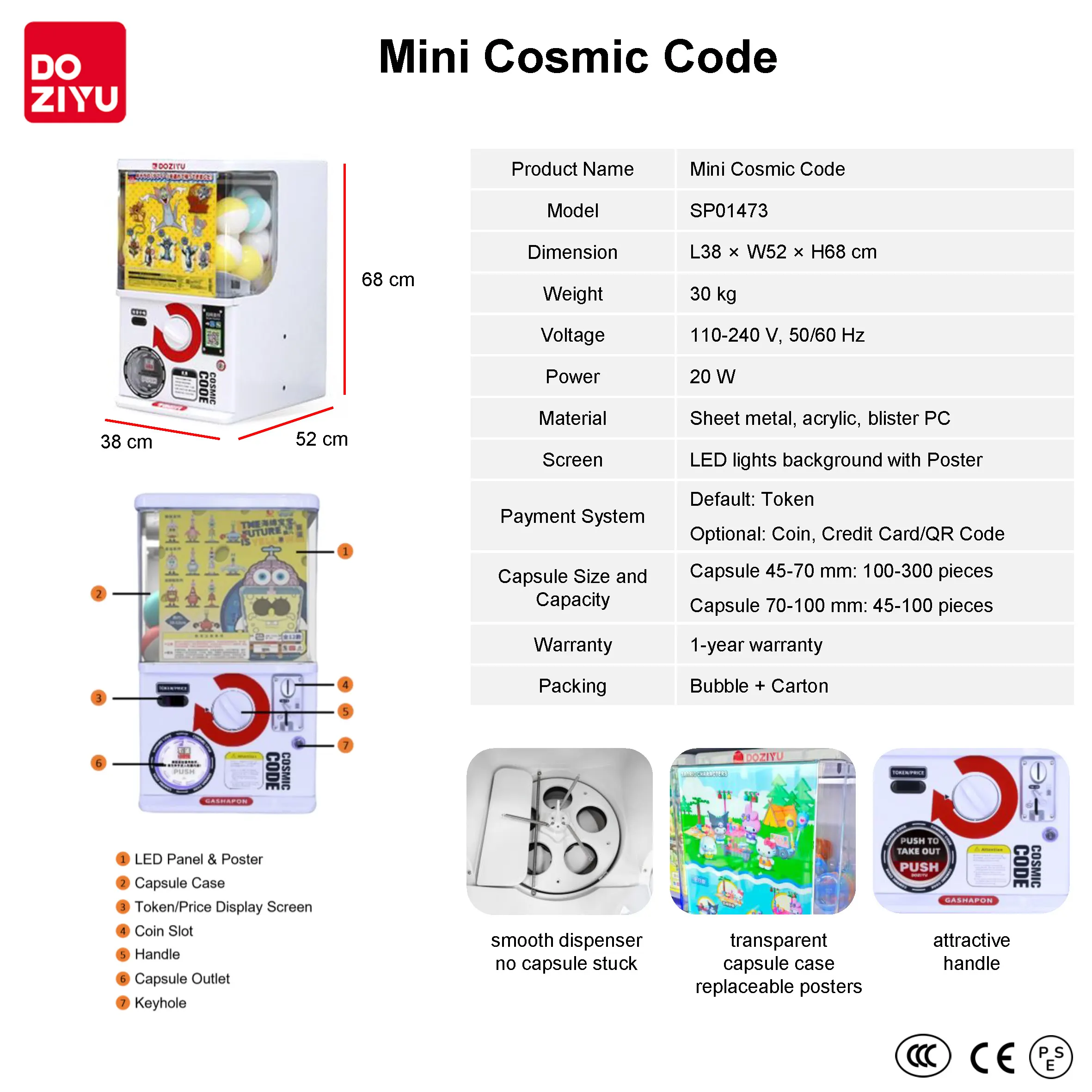 DOZIYU Mini Cosmic Code Gashapon Vending Machine - Free Combo