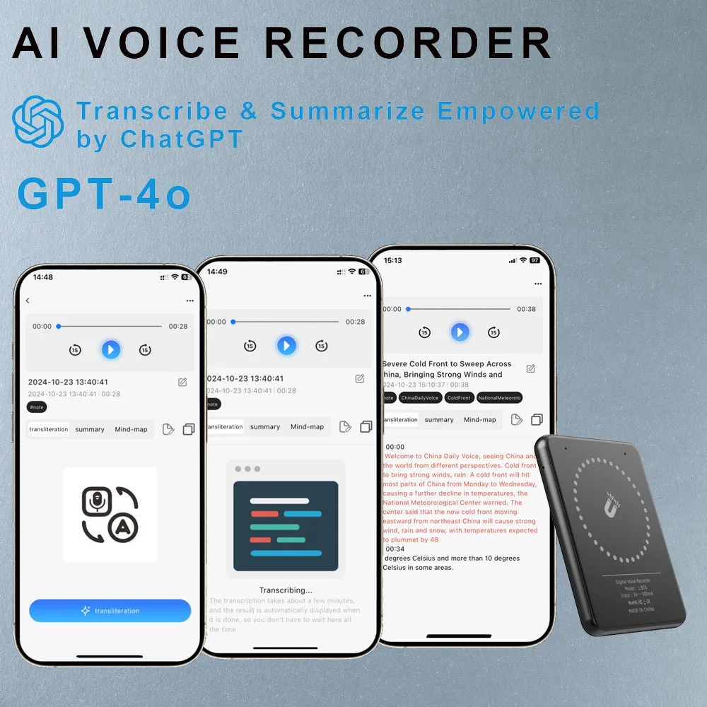 App Controlled AI Mini Audio Recorder for Lectures & Meetings