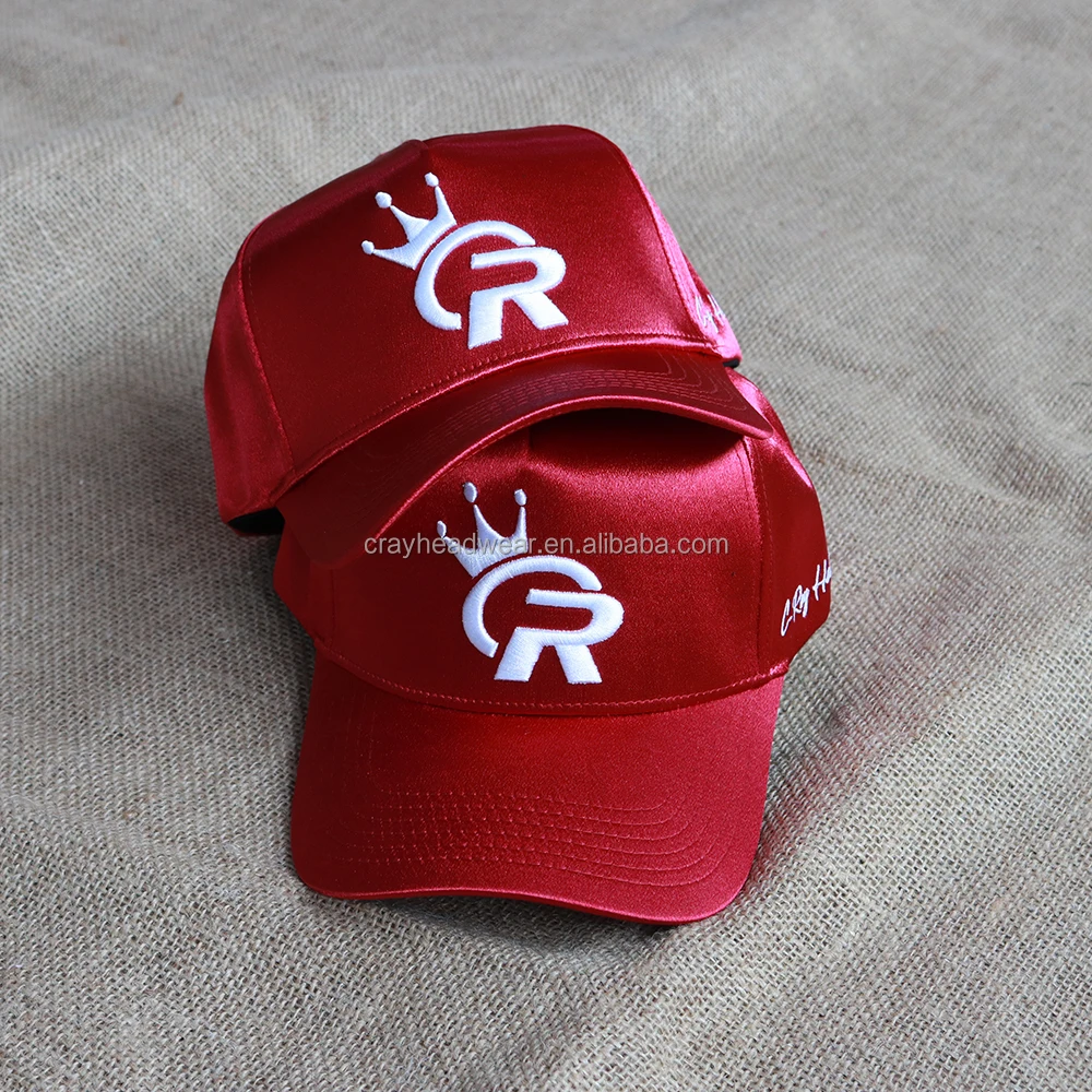 Red Crystal Satin 5 Panel Baseball Cap Small Minimum Order Quantity ...
