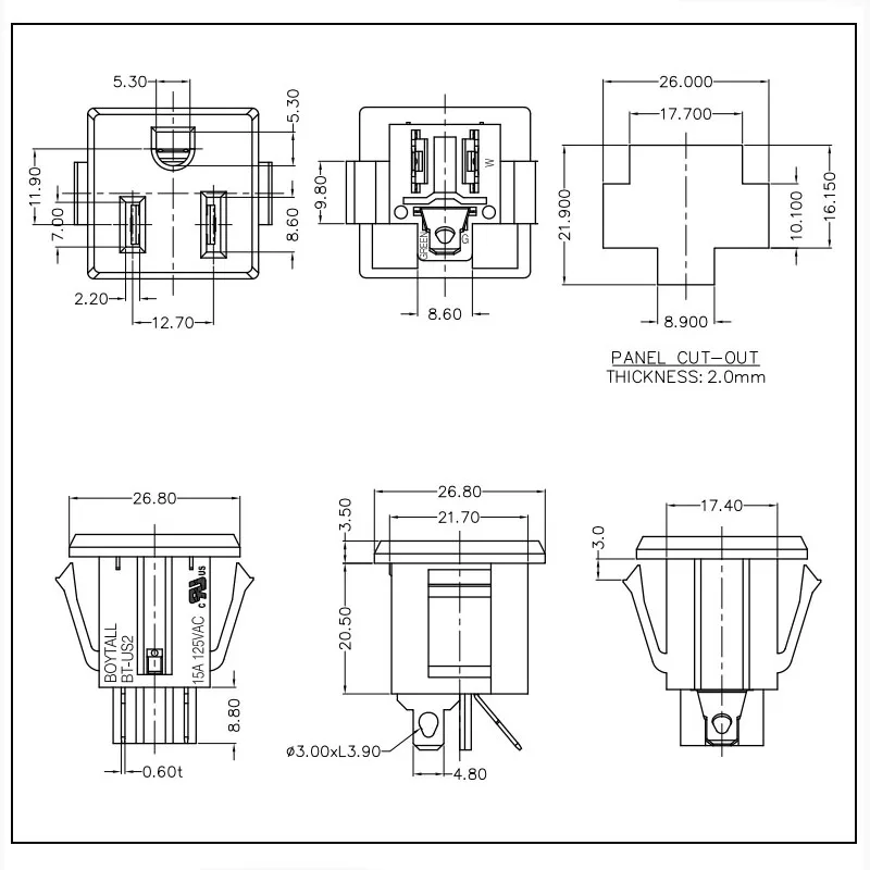 15a 250v Ac Power Inlet Embed Plug Female Industrial 3pin Wall Socket ...