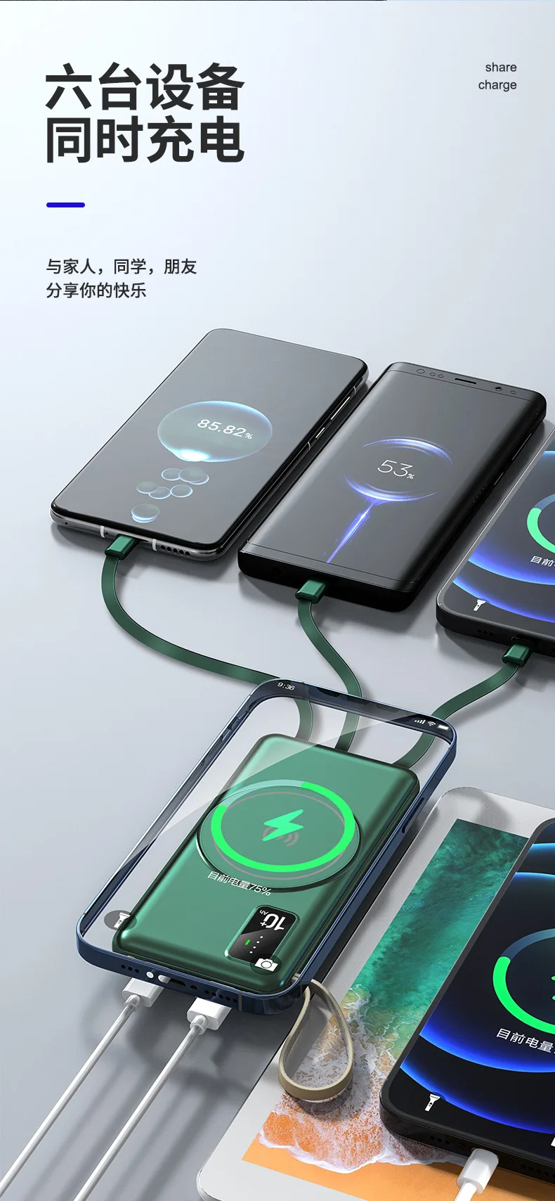 Light And Thin Built-in Cable 20000 Milliampere Creative Wireless ...