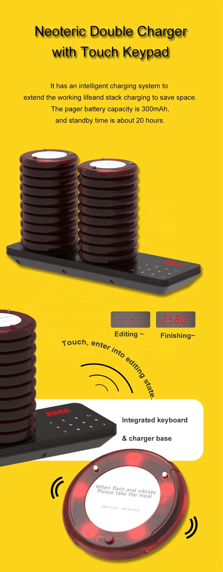 Separate Keypad 20 Mini Waiter Queue Paging Buzzer Cafe Wireless ...