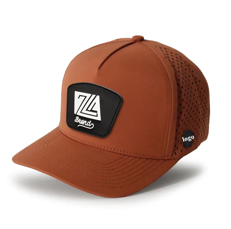 Custom 5 panel PVC rubber patch waterproof Snapback Hat Laser Cut Hole ...