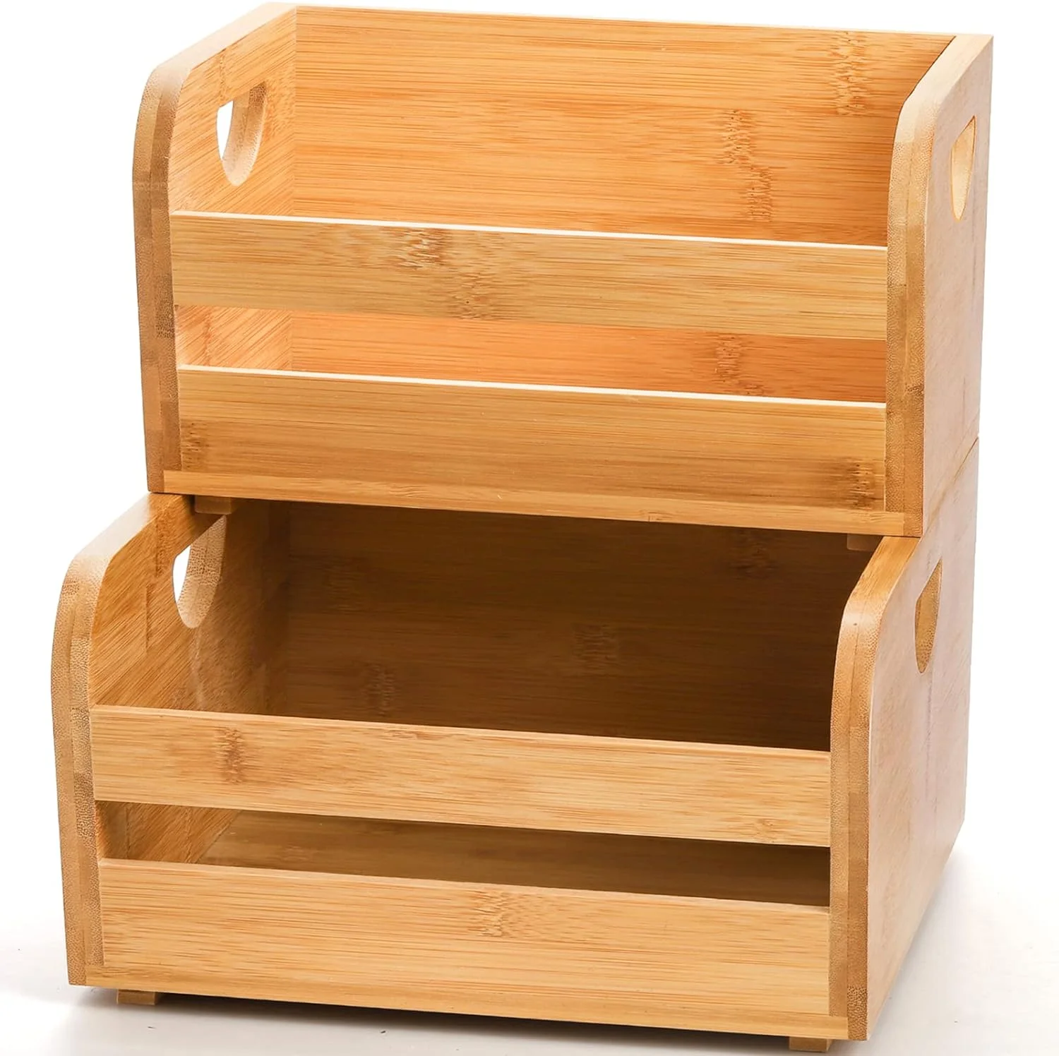 2-level Bamboo Storage Containers Stackable Fruit Vegetable Basket Tray ...