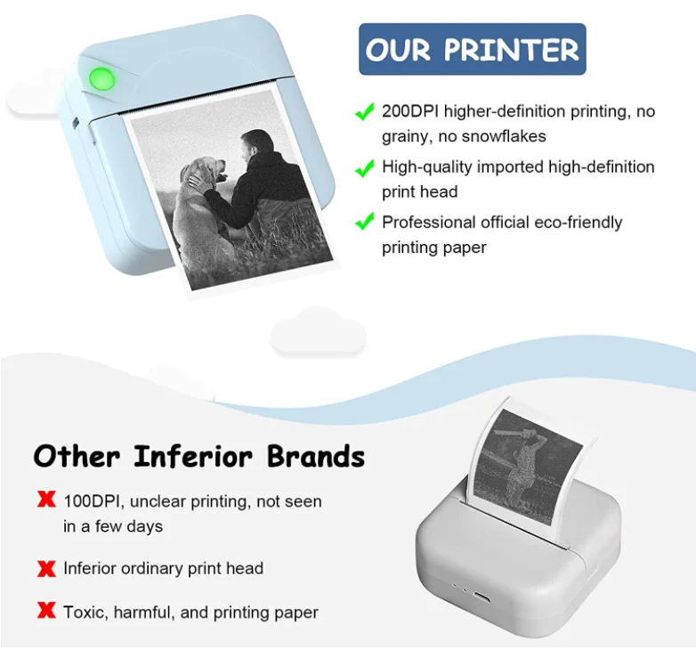 58mm Wireless Handheld Mini Label Printer Thermal Black And White ...