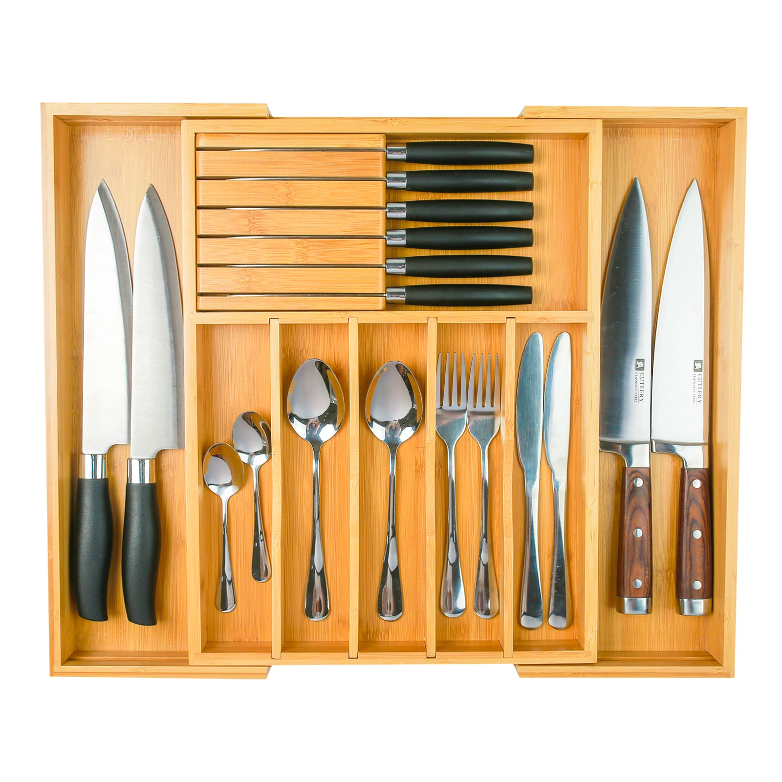 2023 Bamboo Wood Expandable Kitchen Drawer Organizer,Drawer Silverware ...