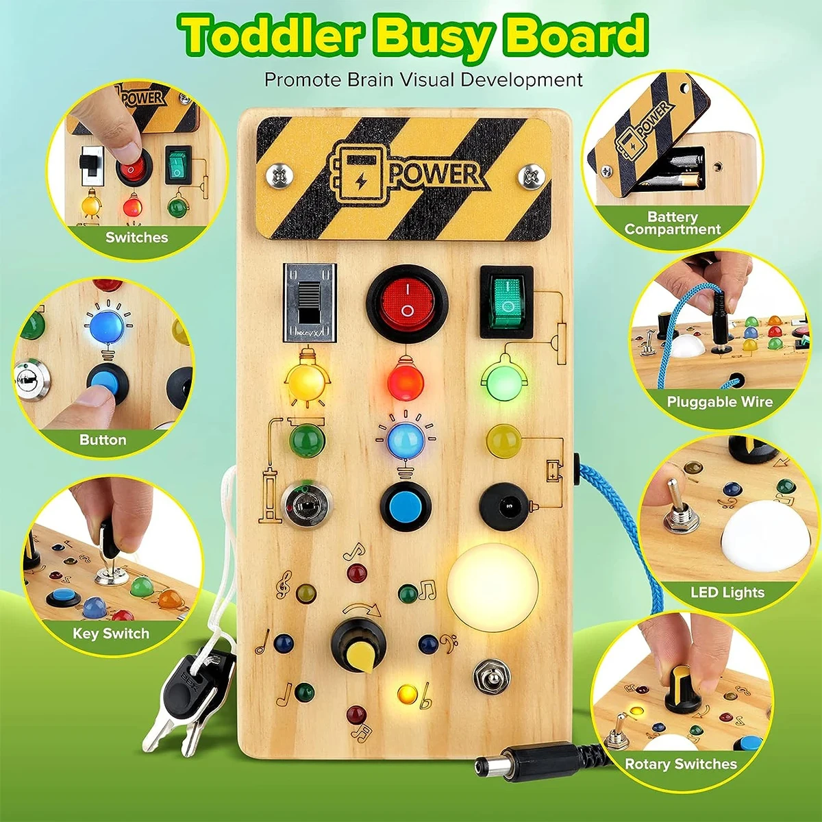 Montessori Busy Board Sensory Toys Wooden With LED Light Switch Control ...
