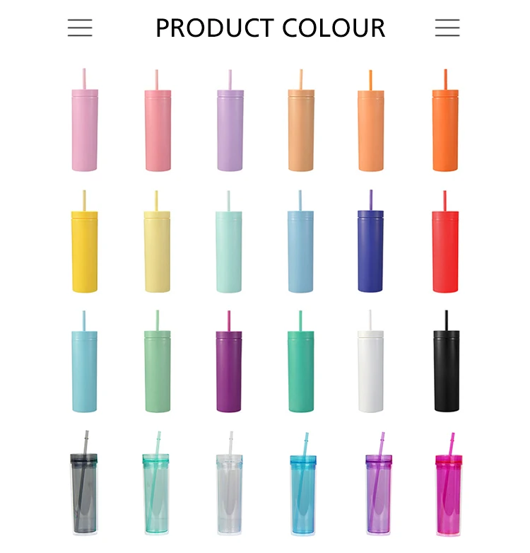 Wholesale 16oz Skinny Tumblers - Double Walled Plastic Cups
