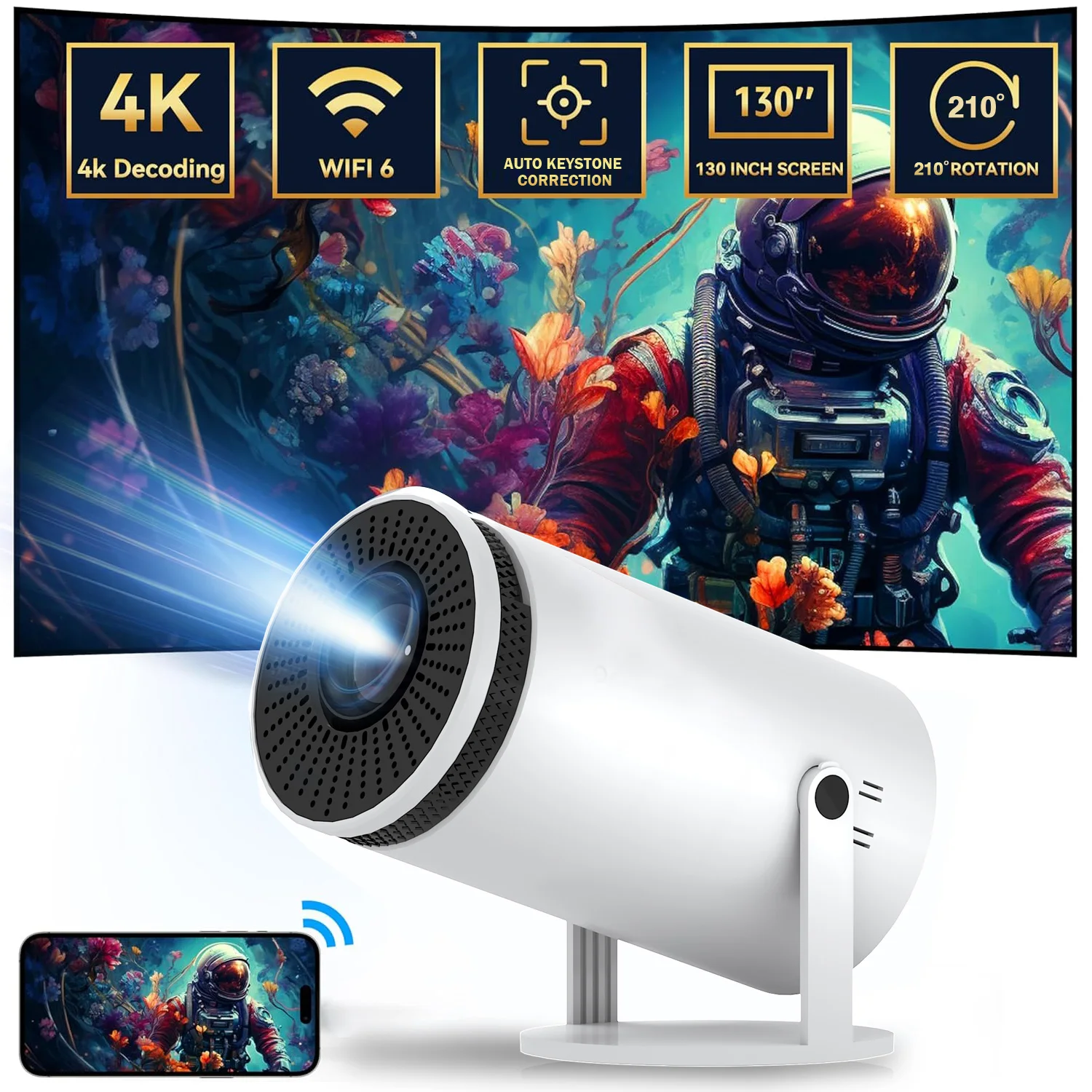 Hy300 Mini LED Projector - Portable 4K Home Theater Beamer