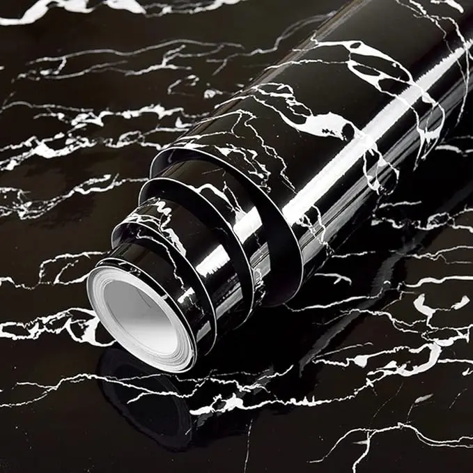 3D Glossy Black Marble Sticker PVC Self Adhesive Marble Wallpaper Peel ...