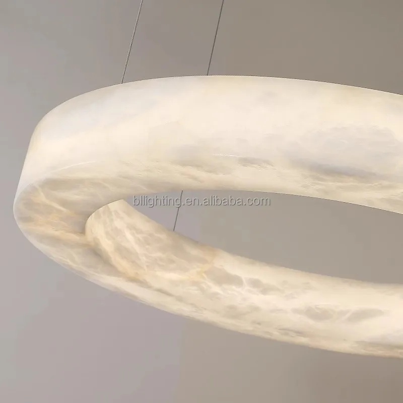 Modern Living Room Pendant Light Fixture Natural Marble Calcite Ring ...