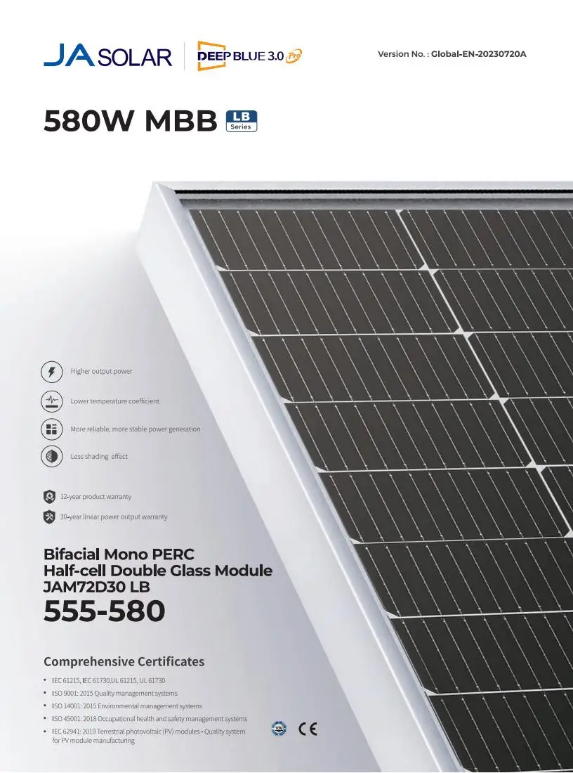 Ja Solar Module Zonnepanelen 555w 560w 565w 570w 575w 580w N-type ...