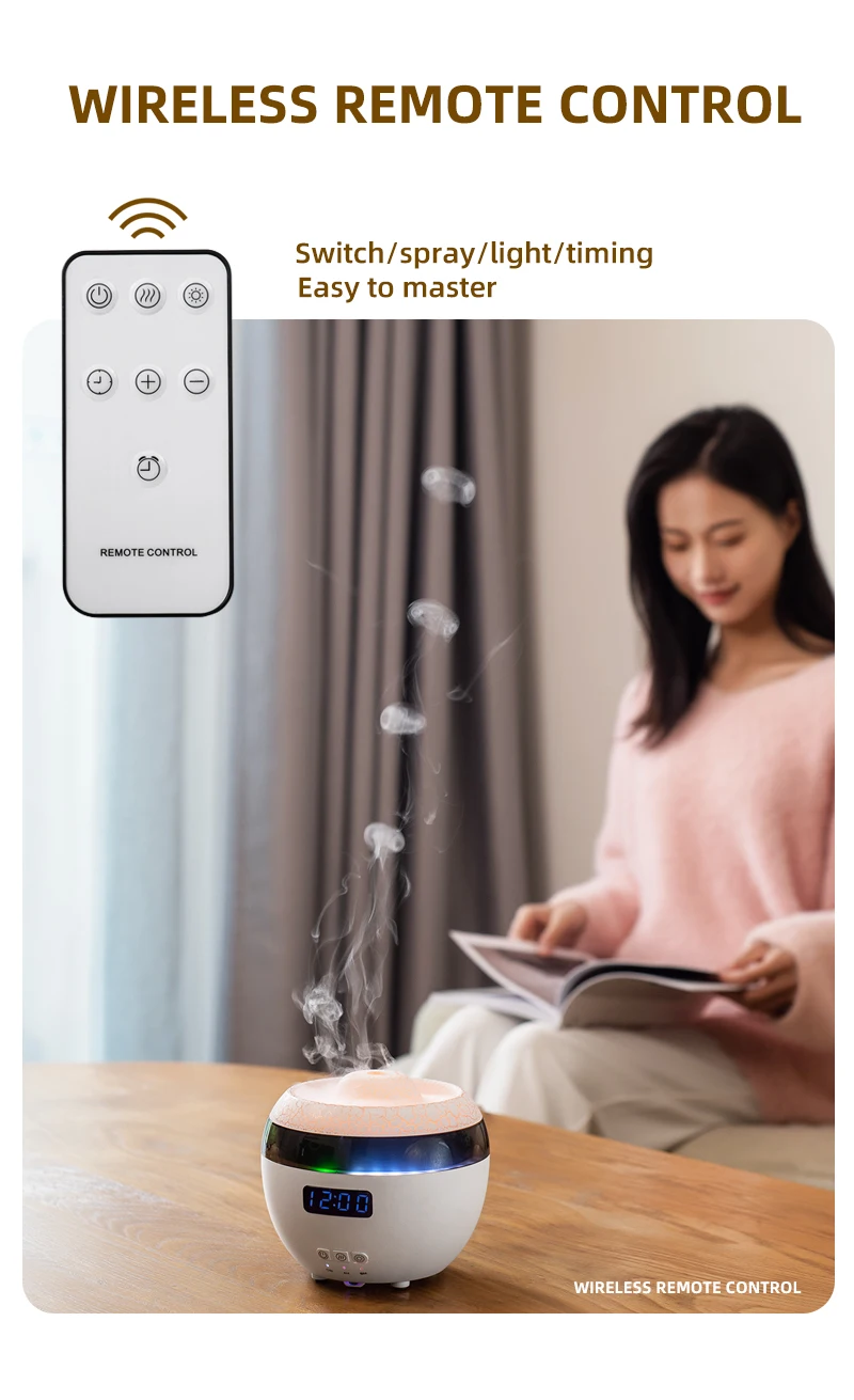 2024 New Flame Aroma Diffuser Humidificador With Clock Dynamic Lighting ...