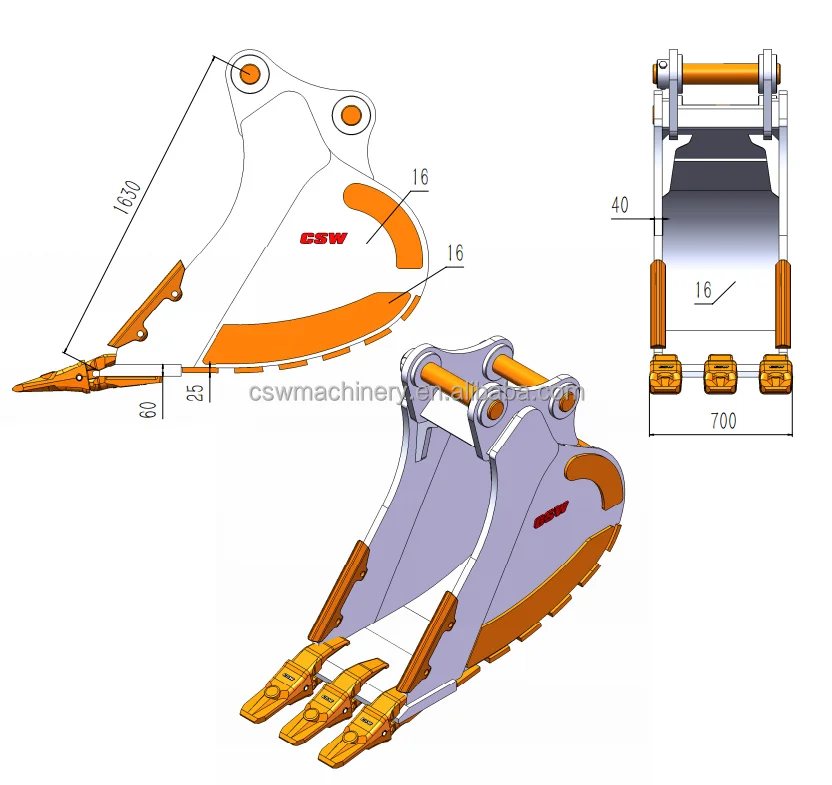 CSW Heavy Duty Digging Bucket - Trench Bucket for 45 Ton Excavators