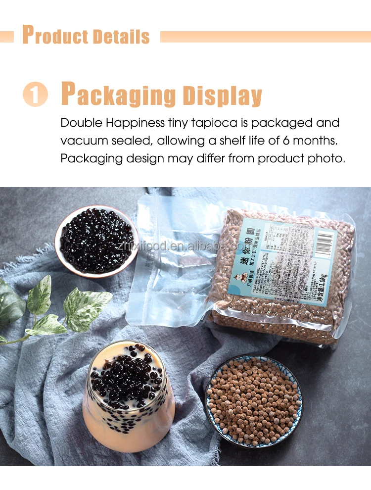 1kg Mini Black Tapioca Pearls for Bubble Tea - Double Happiness