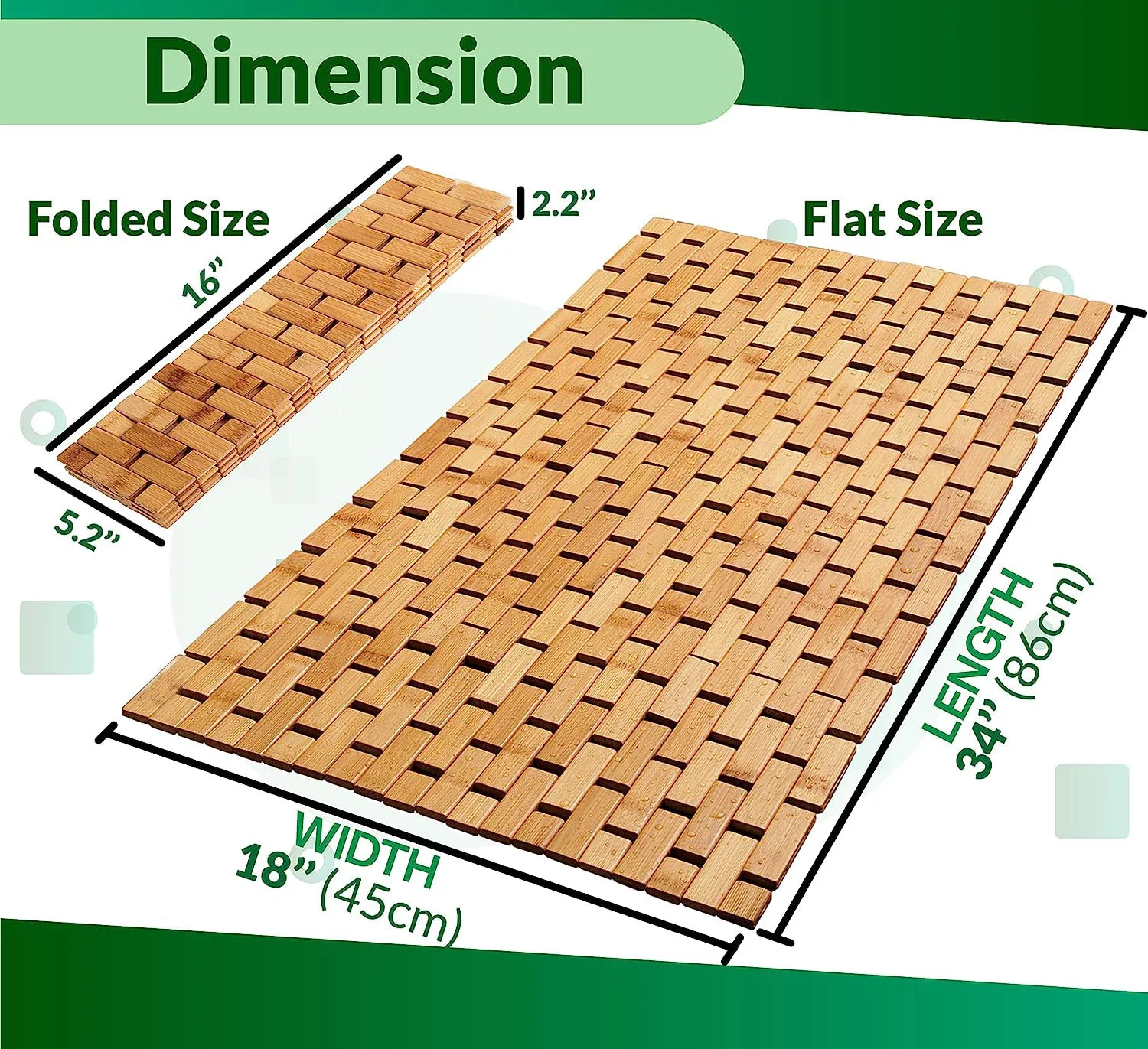 Natural Bamboo Wood Bath Mat Large 34 X 18 Inches Foldable Bathmat ...