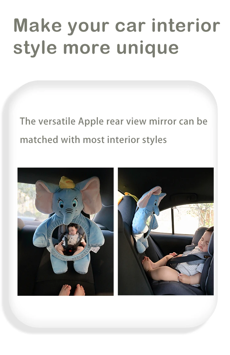 Blue Elephant Car Mirror - Cute Plush Observation Mirror