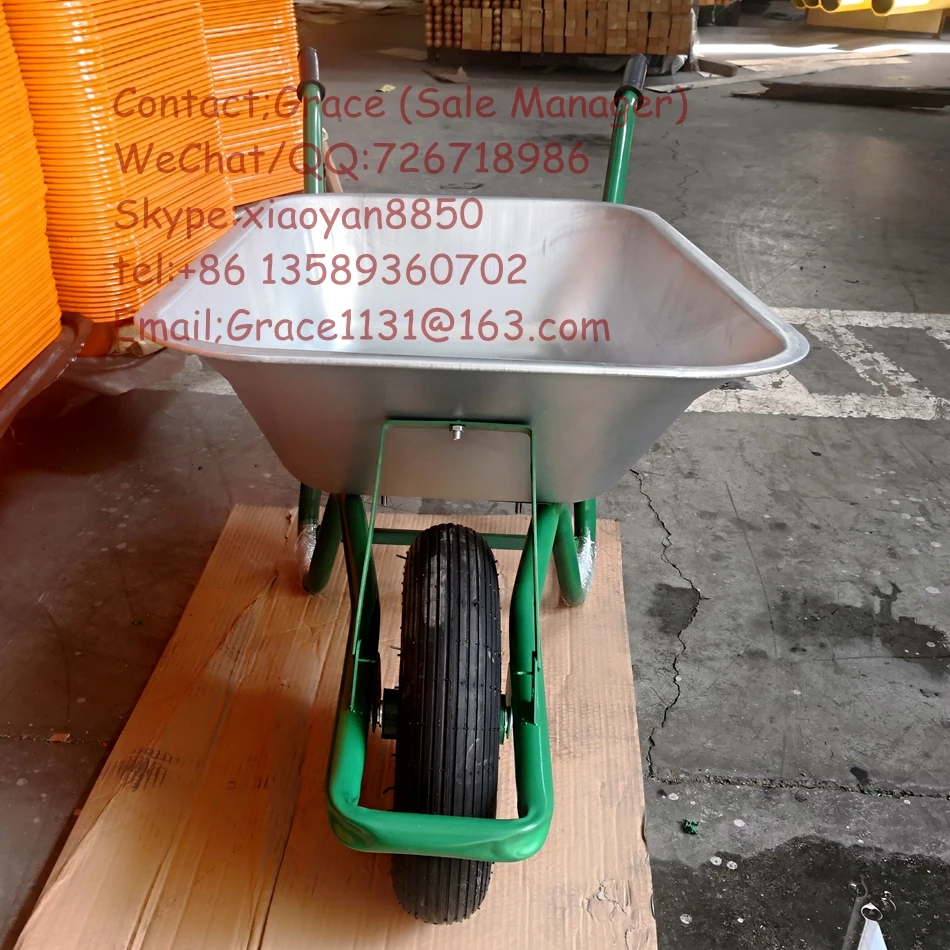 Heavy Duty 110L Max Load 200KG Galvanized Tray Wheelbarrow Metal Wheelbarrow for Construction ...