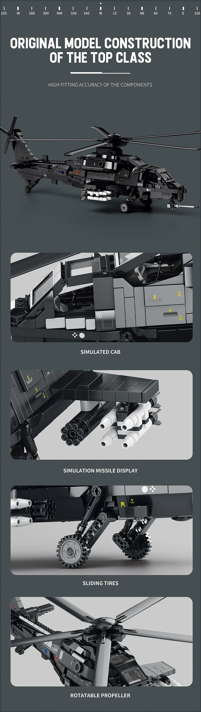 Reobrix 33033 WZ-10 Gunship Model Decoration Pieces Put Together That You Toy Building Blocks ...