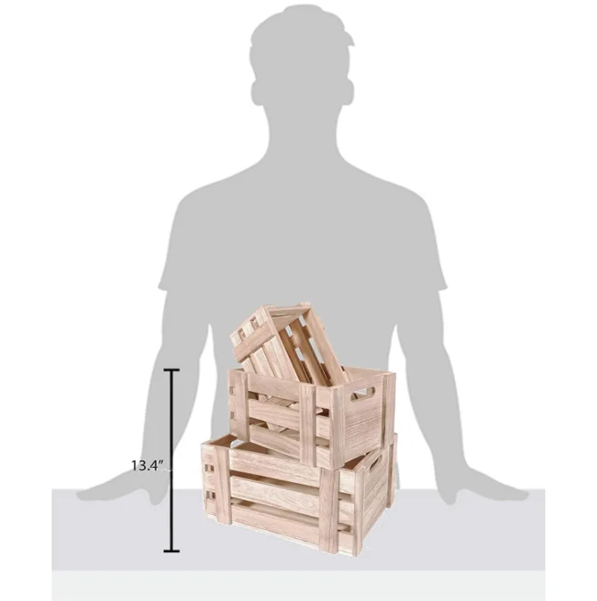 Wood Crates Unfinished Natural Country Style Wood Crate Set For Storage ...
