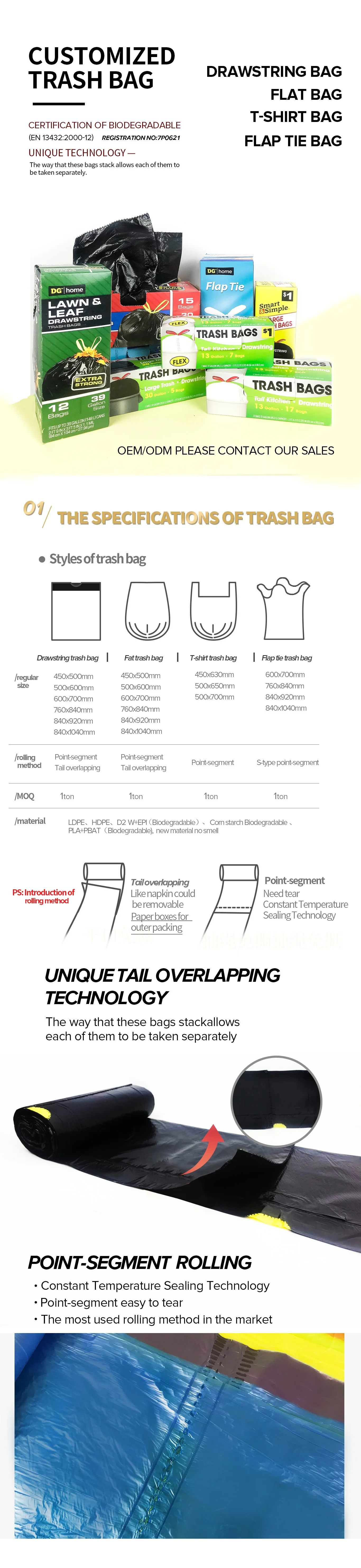 Custom 100% Recyclable Heavy Duty Black Pe Flat Top Rubbish Garbage ...