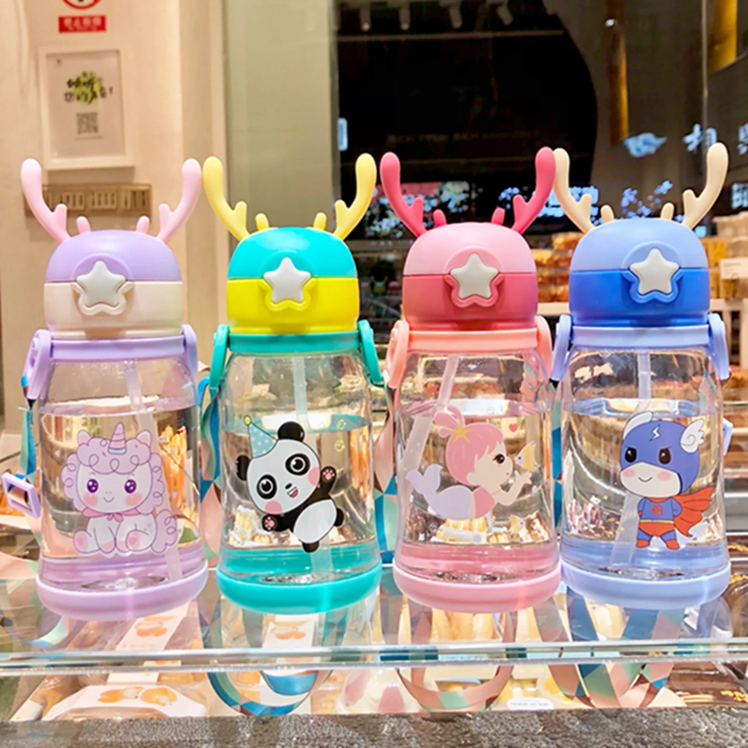 500ml Plastic Kids Children Cute Cartoon Strap Kindergarten Primary ...