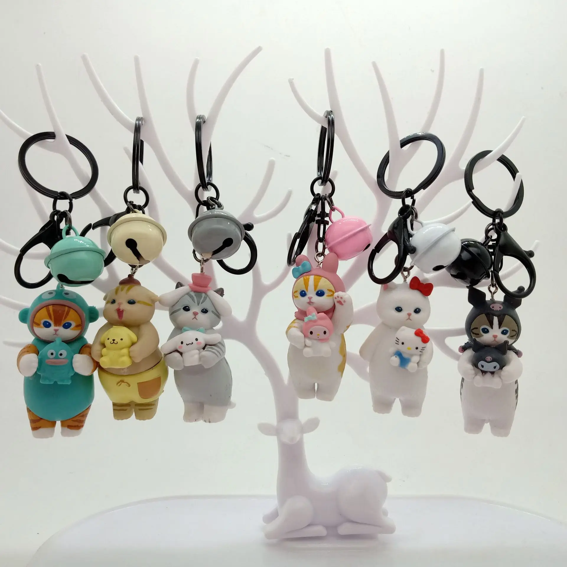 5PCS/SET Animated Mofusand Animal Cat Keychain Cartoon PVC Cat Dangle ...