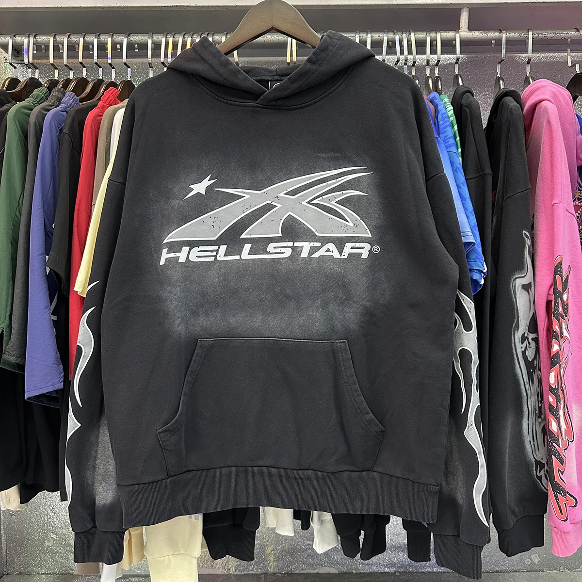 Top Quality Hellstar Sweatpants And Hoodie Set Tracksuits Acid Wash Vintage Retro Clay Print ...