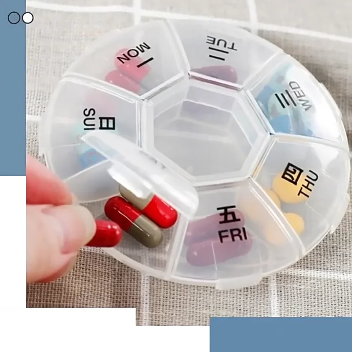 7 Compartments Round Mini Plastic Pill Box Medicine Box Portable Travel ...