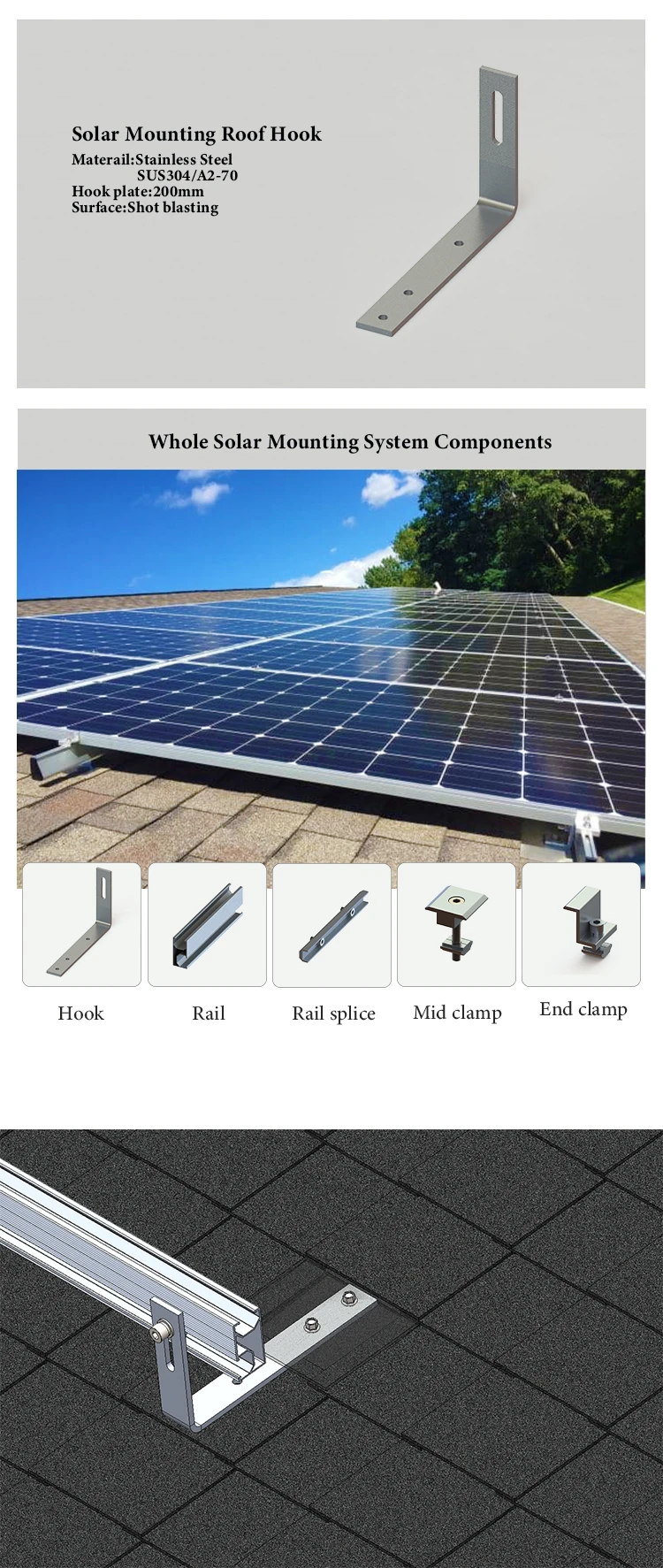 Asphalt Roof Shingles Mounting Solar Panel Roof Mounting Kit