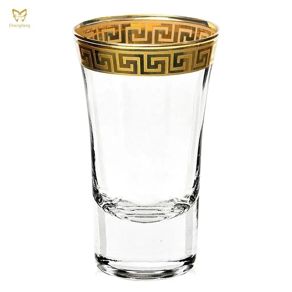 Crystal Shot Glasses - Unique Handmade Gold Decal Vodka Shot Glass