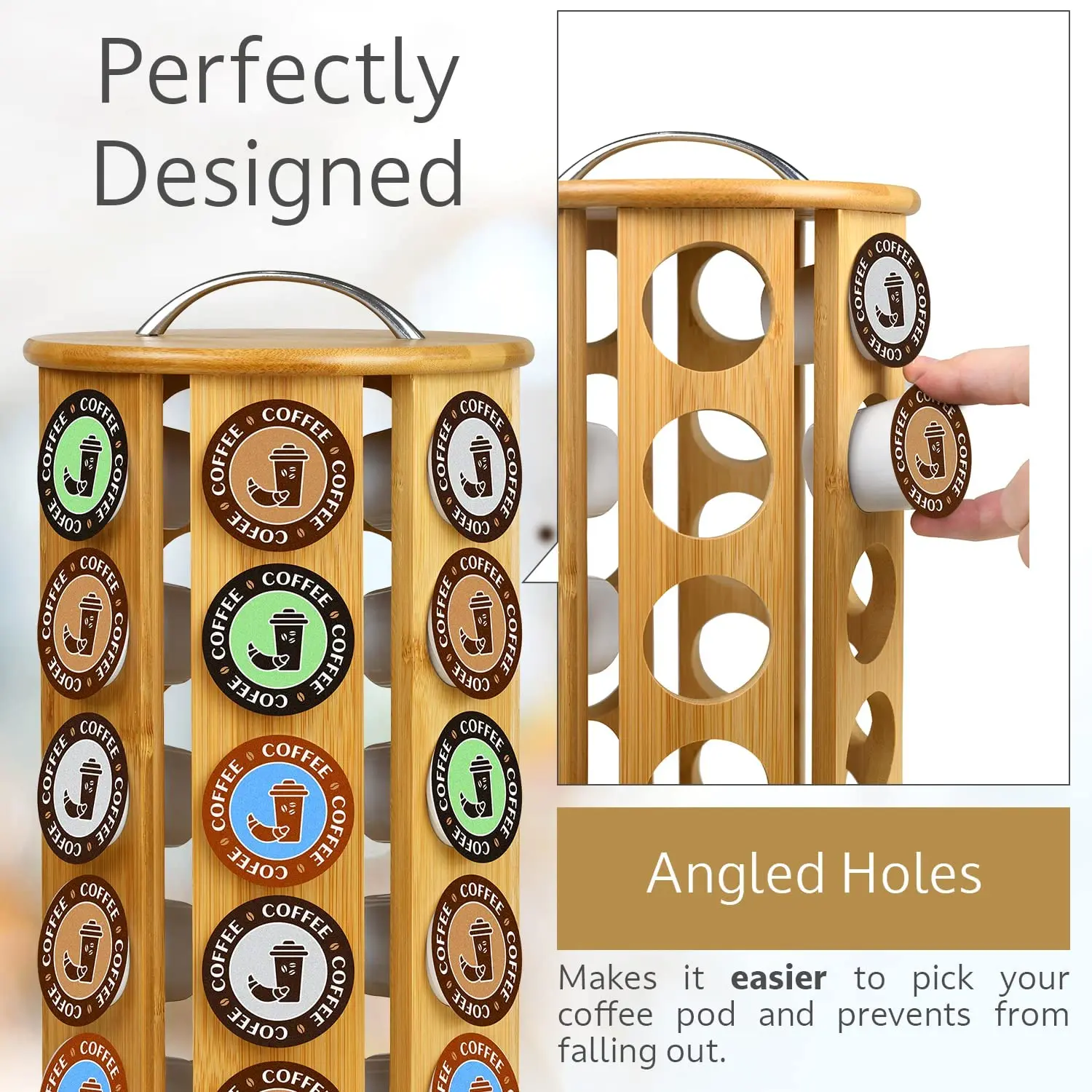 Bamboo Coffee Pod Organizer Compatible With K-cup 35 Pod Pack Storage ...