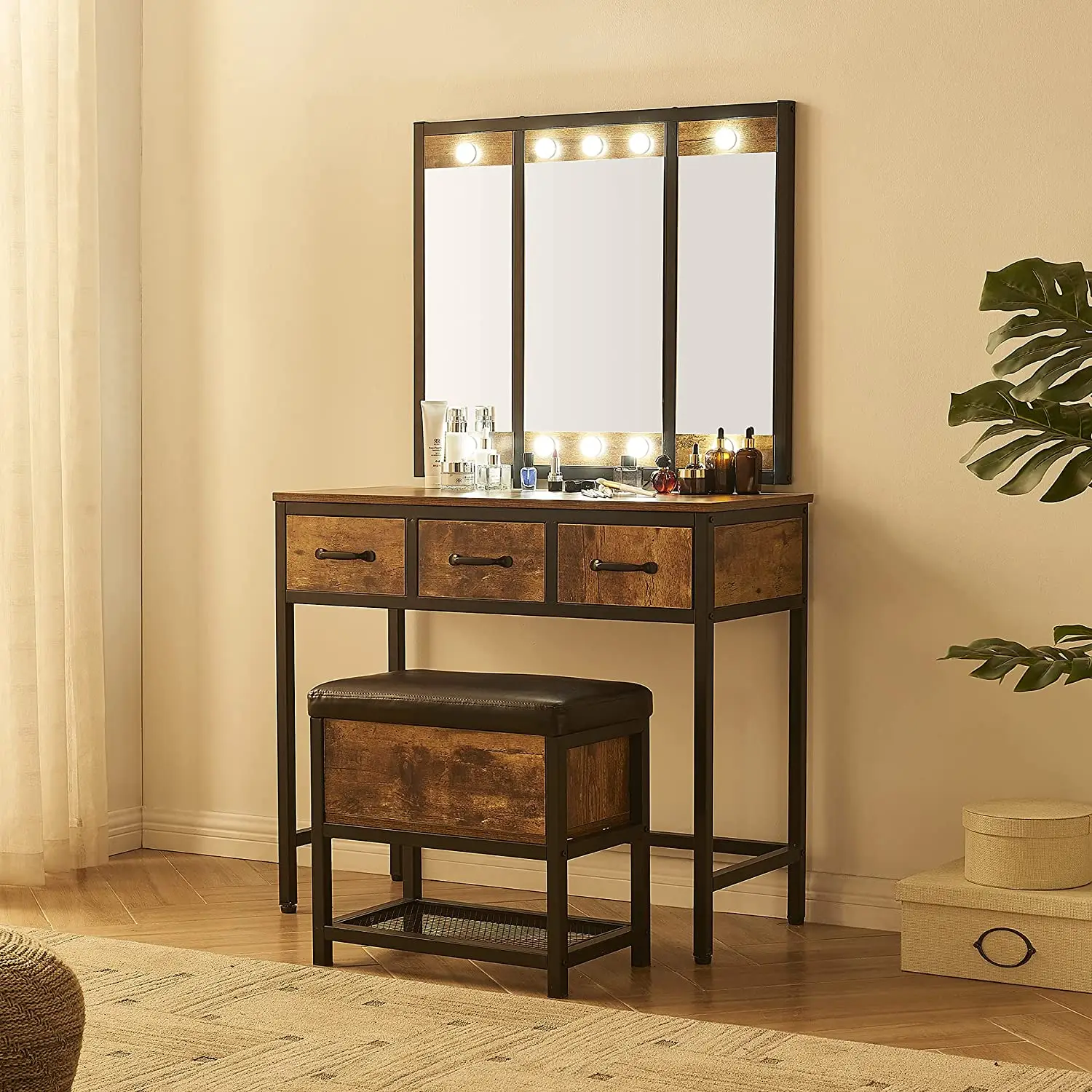 Antique Oak Makeup Vanity Table Set W Mirror | Makeupview.co