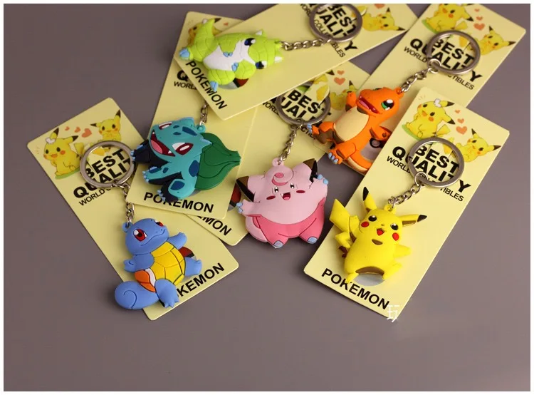 Pvc Anime Pokemos Keychain Cartoon Double Side Pocket Monsters Key Ring ...