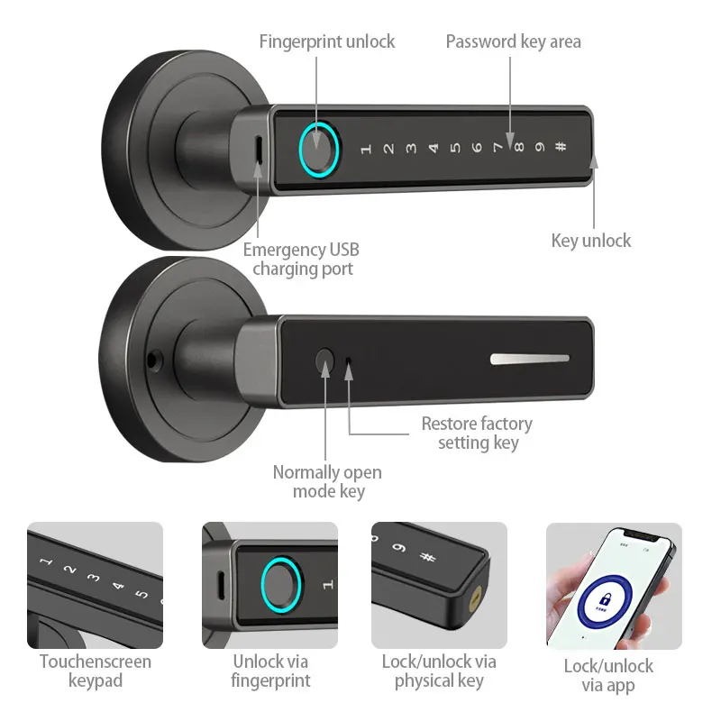 Smart Door Handle Lock Bluetooth Password Keyless Glass Door Electronic ...