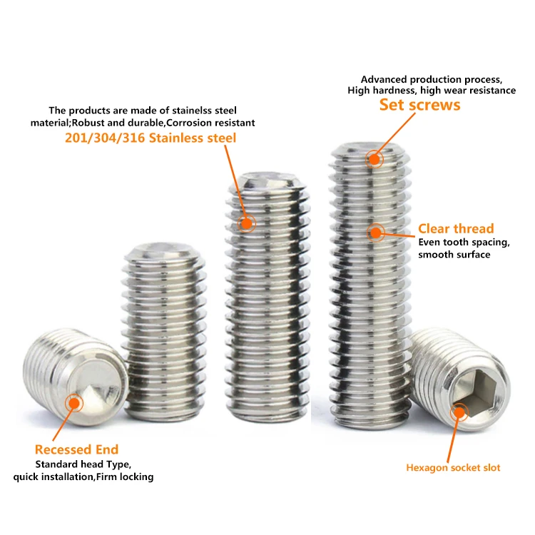 Din 916 Stainless Steel Hexagon Socket Grub Set Screw M6 Slotted Headless Hex Socket Set Screw ...