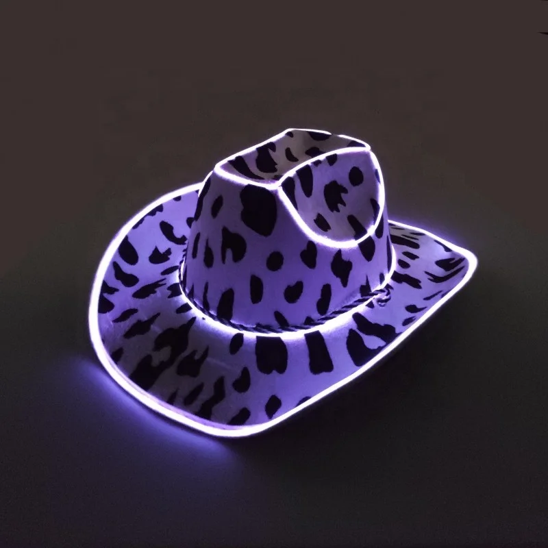 Neon Led Light up Cowboy Hat - Fun Cow Print Hat Unisex