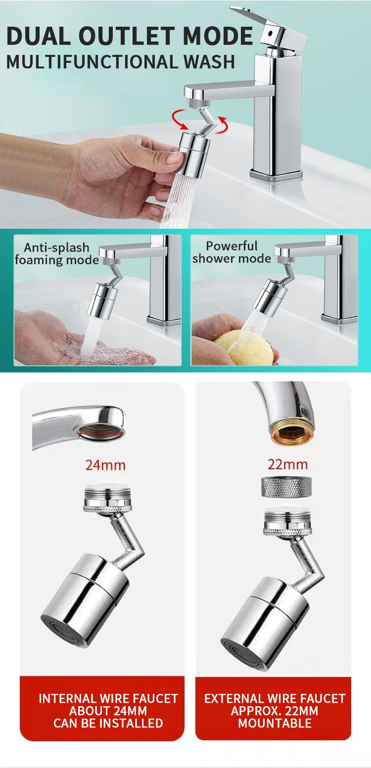 Universal 1080 Degree Kitchen Tap Head Rotatable Multifunction Bathroom ...
