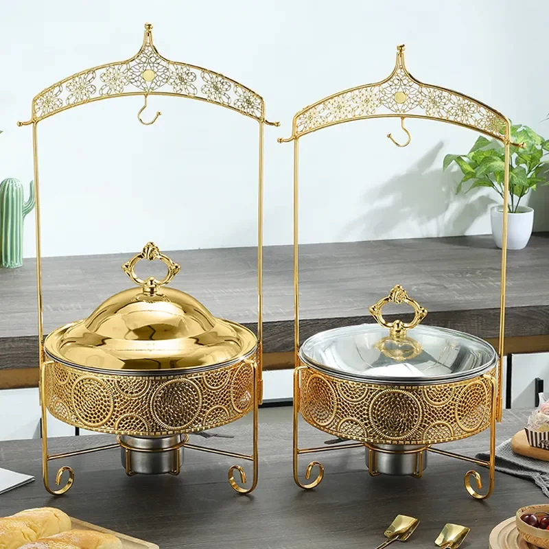 Hotel Luxury Gold Chaffing Dishes Food Warmer Set Buffet Catering Stainless Steel Hanging ...