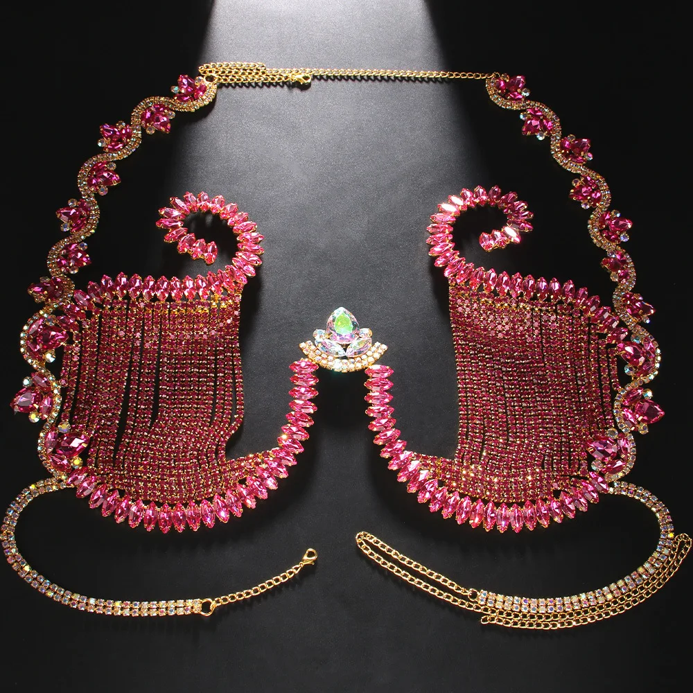 Sexy Rose Red Diamond Rhinestone Bra Top Chain For Women Club Beach ...