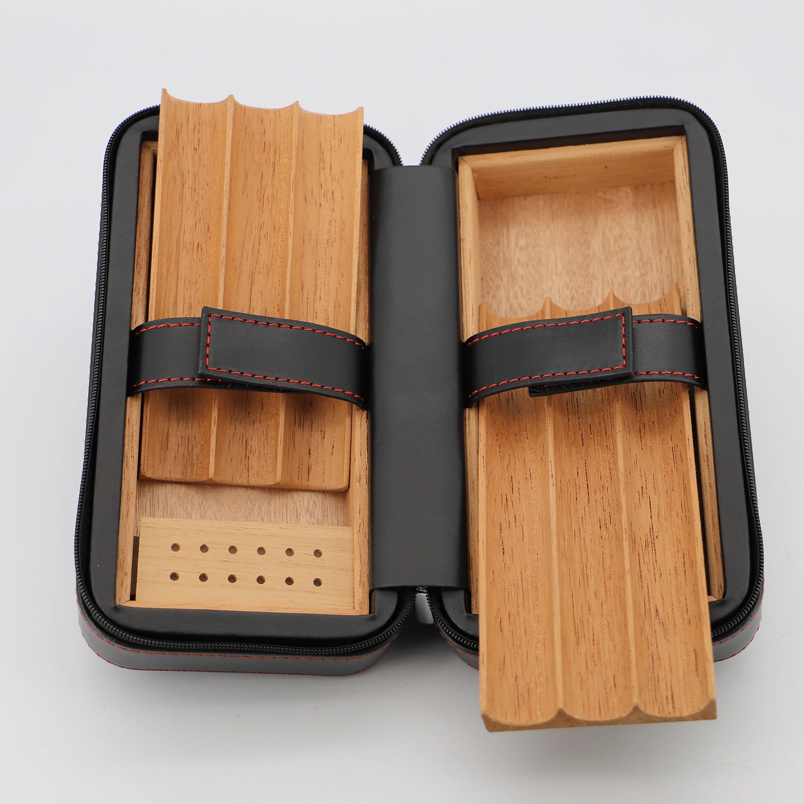 Portable Cigar Cases 6 Cigars Humidor cases Black Genuine Leather ...